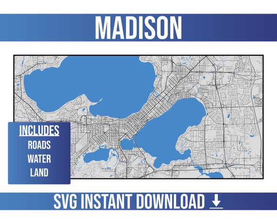 Madison Road Map Map Of Madison City, Wisconsin. Urban Black And White