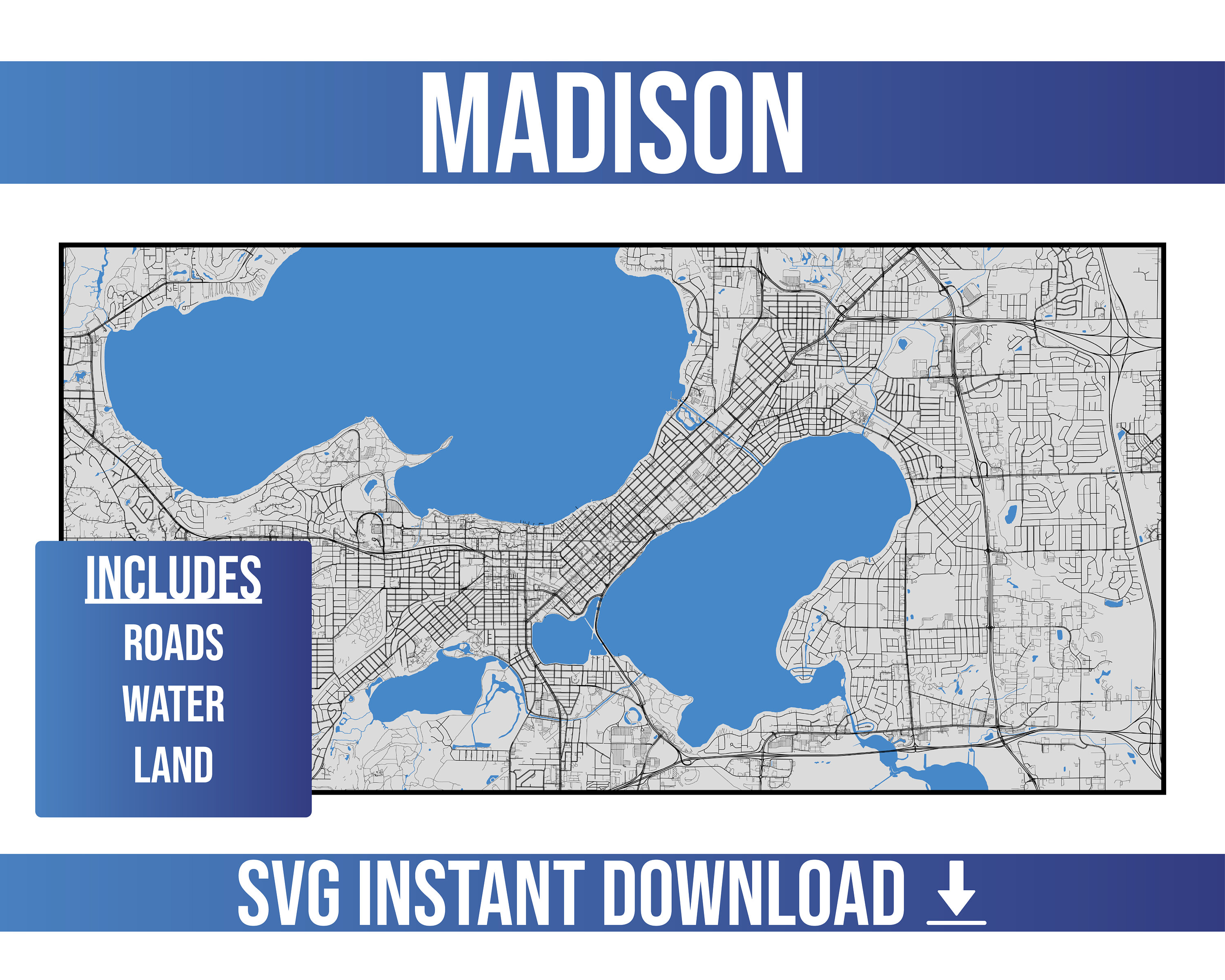Madison SVG Vector Street Map | Madison, Wisconsin, United States ...