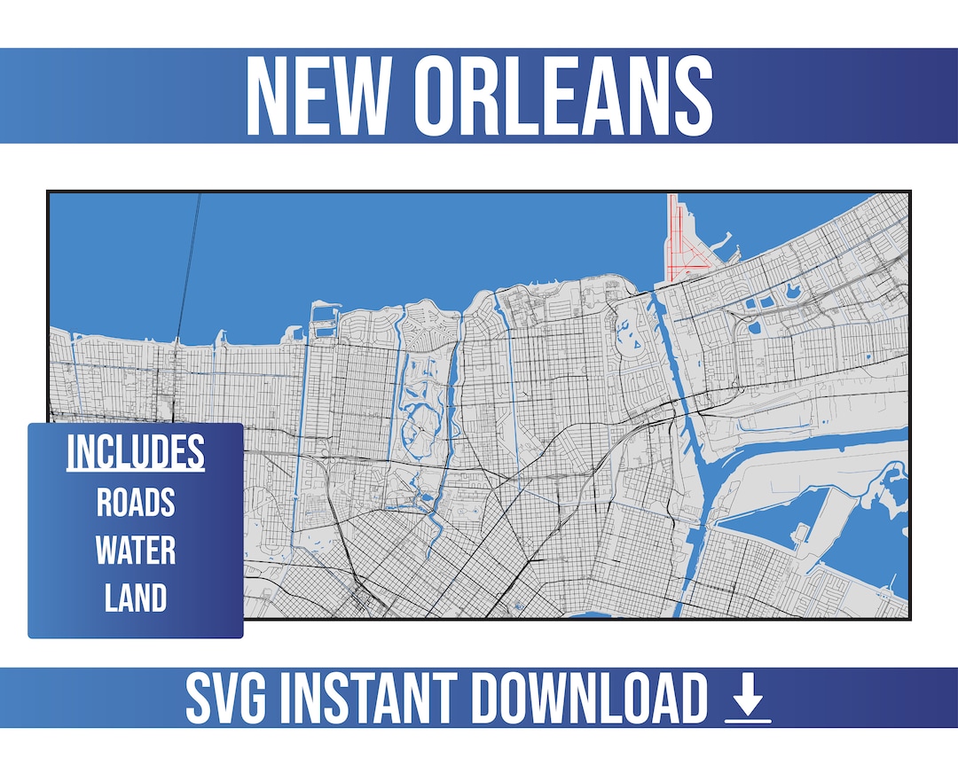 New Orleans SVG Vector Street Map | New Orleans, Louisiana, United ...
