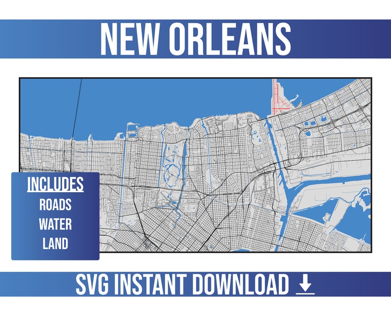 New Orleans SVG Vector Street Map | New Orleans, Louisiana, United ...