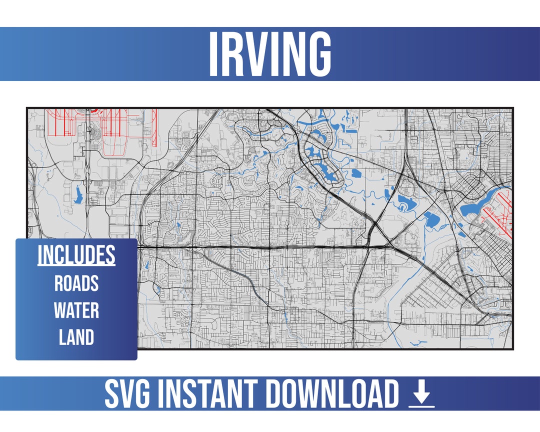 Irving SVG Vector Street Map | Irving, Texas, United States | Full ...