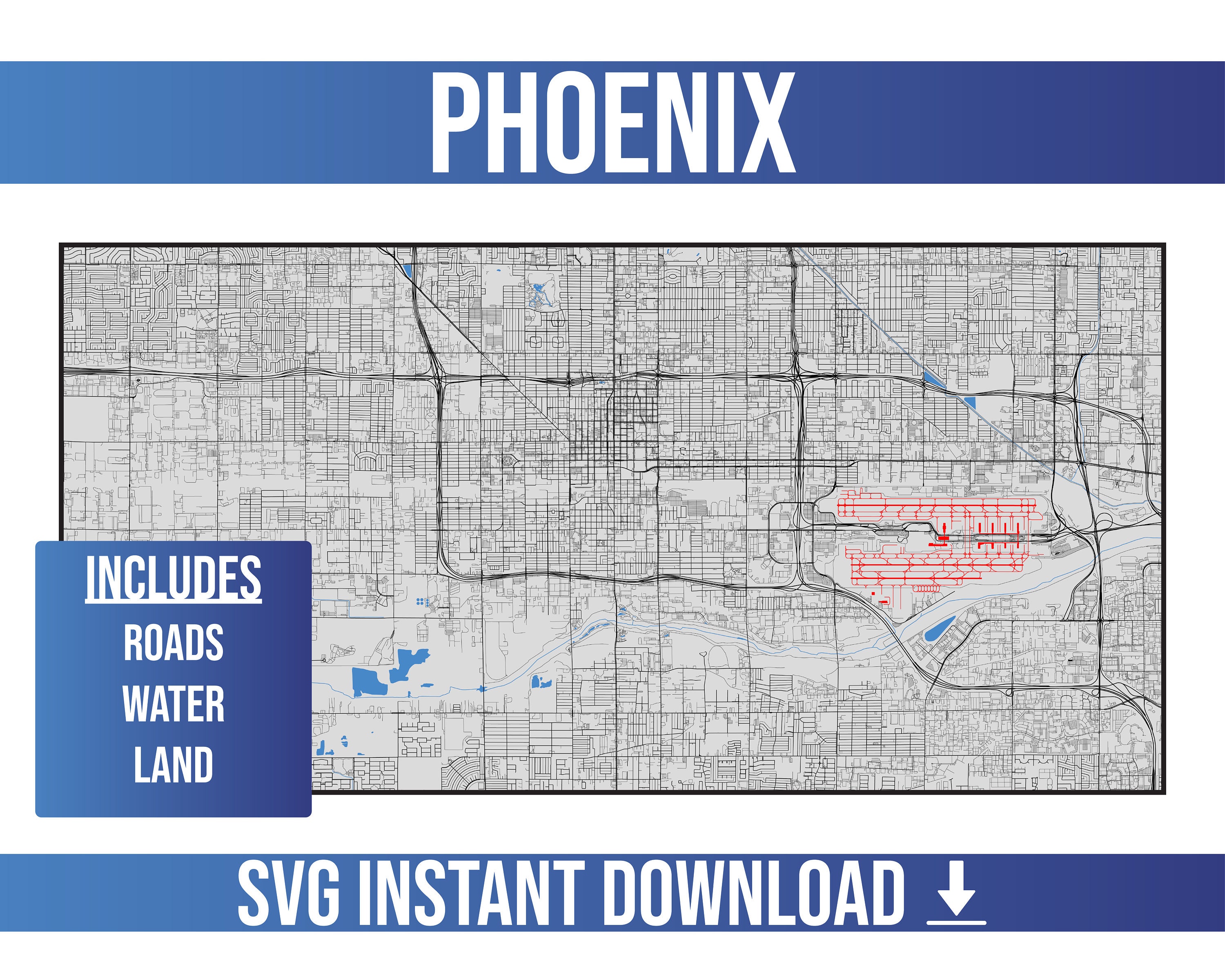 Phoenix SVG Street Map | Phoenix, Arizona, United States | Full Vector ...