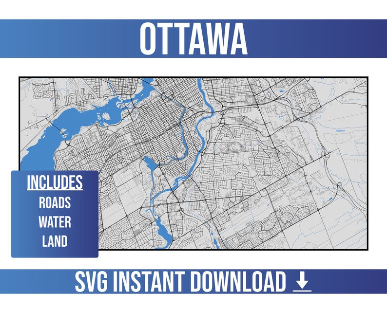 Ottawa SVG Vector Street Map | Ottawa, Ontario, Canada | Full Vector ...