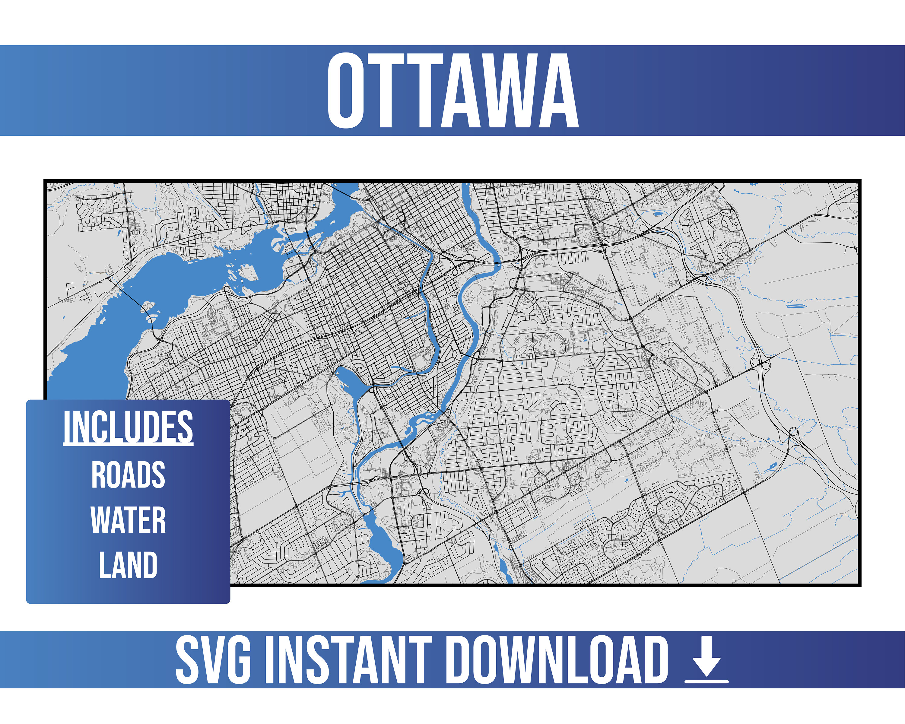 Ottawa SVG Vector Street Map | Ottawa, Ontario, Canada | Full Vector ...
