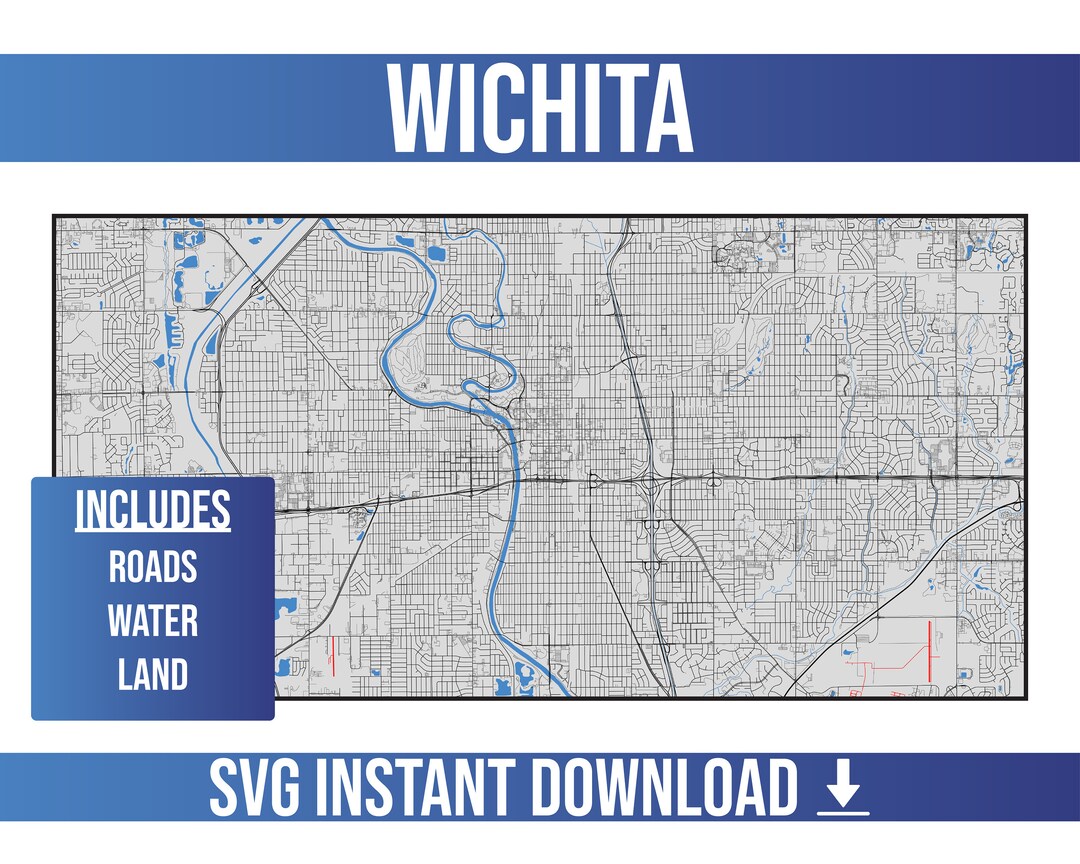 Wichita SVG Vector Map | Wichita, Kansas, United States | Full Vector ...