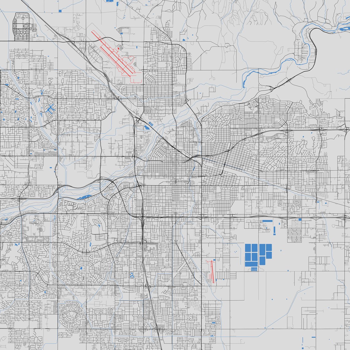Bakersfield SVG Vector Street Map | Bakersfield, California, United ...