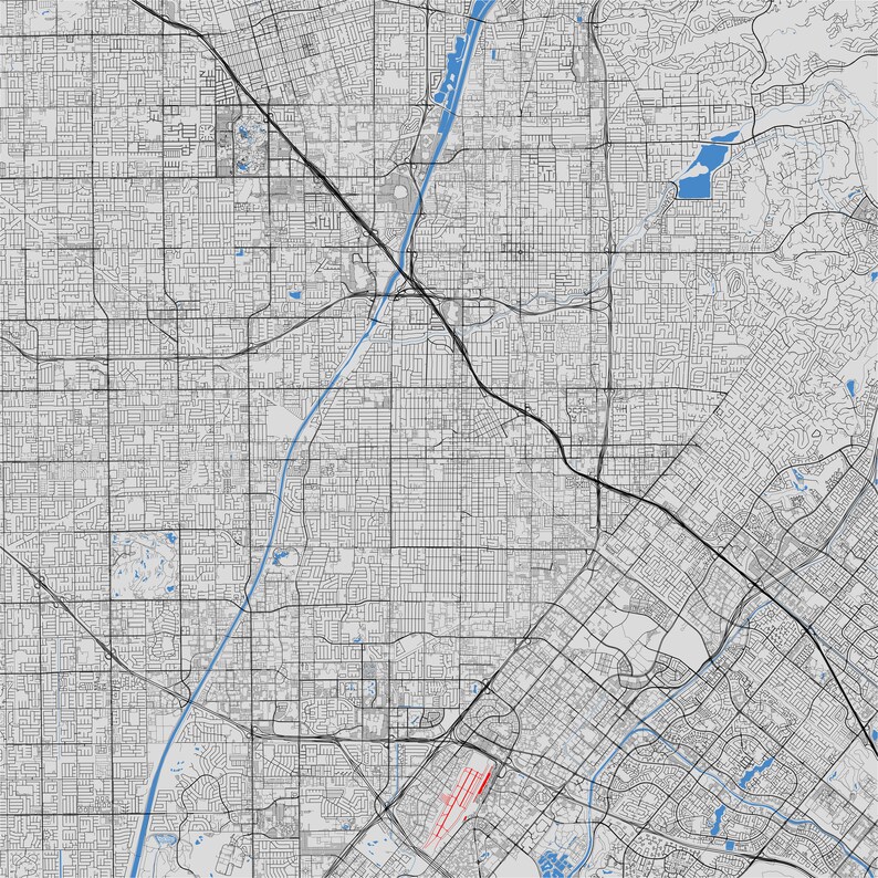 Santa Ana SVG Vector Street Map | Santa Ana, California, United States ...