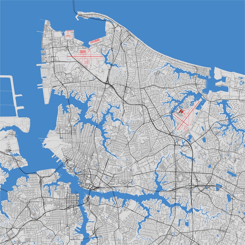 Norfolk SVG Vector Street Map | Norfolk, Virginia, United States | Full ...