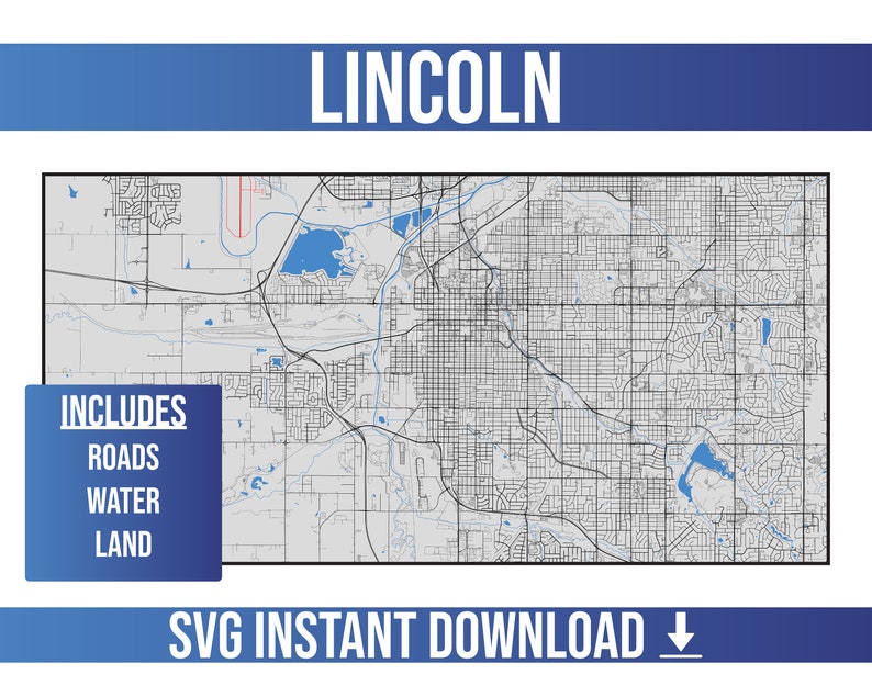 Lincoln SVG Vector Street Map | Lincoln, Nebraska, United States | Full ...