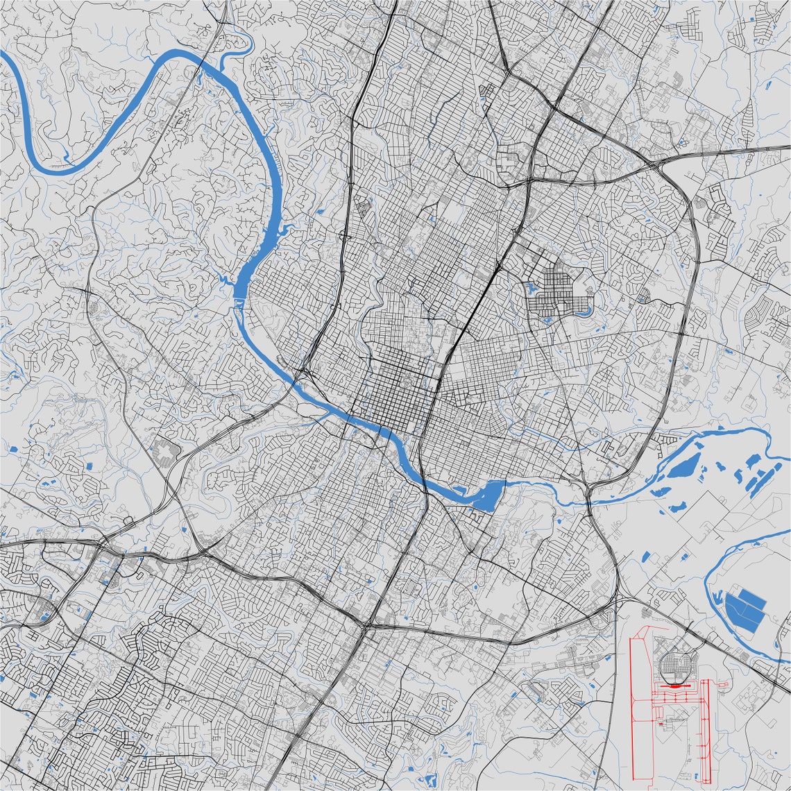 Austin SVG Vector Street Map | Austin, Texas, United States | Full ...