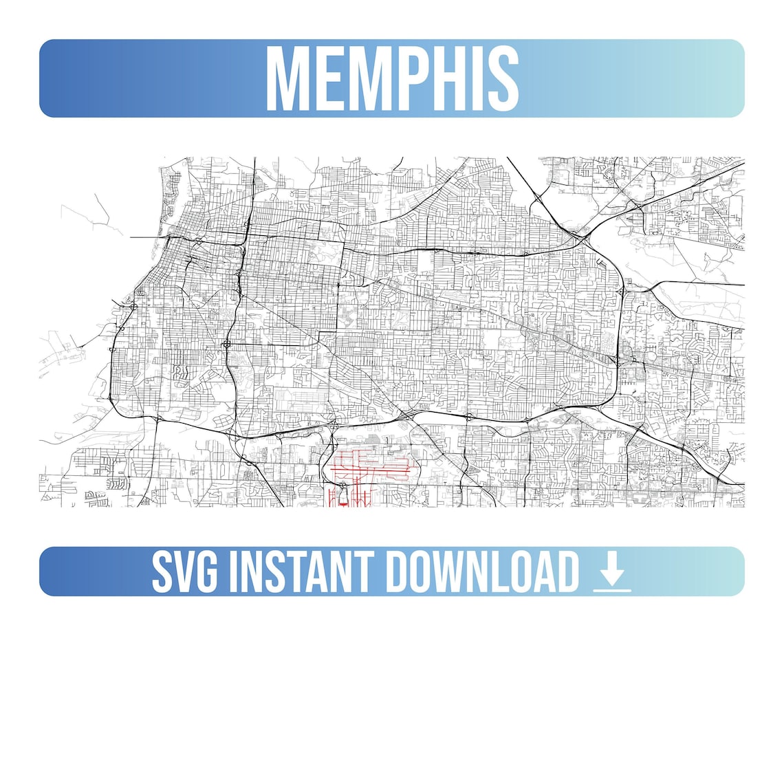Memphis SVG Vector Street Map Memphis Tennessee United | Etsy