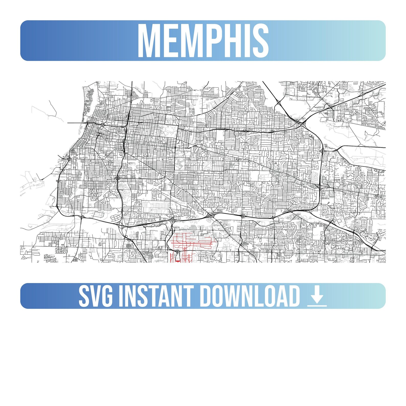 Memphis SVG Vector Street Map Memphis Tennessee United | Etsy