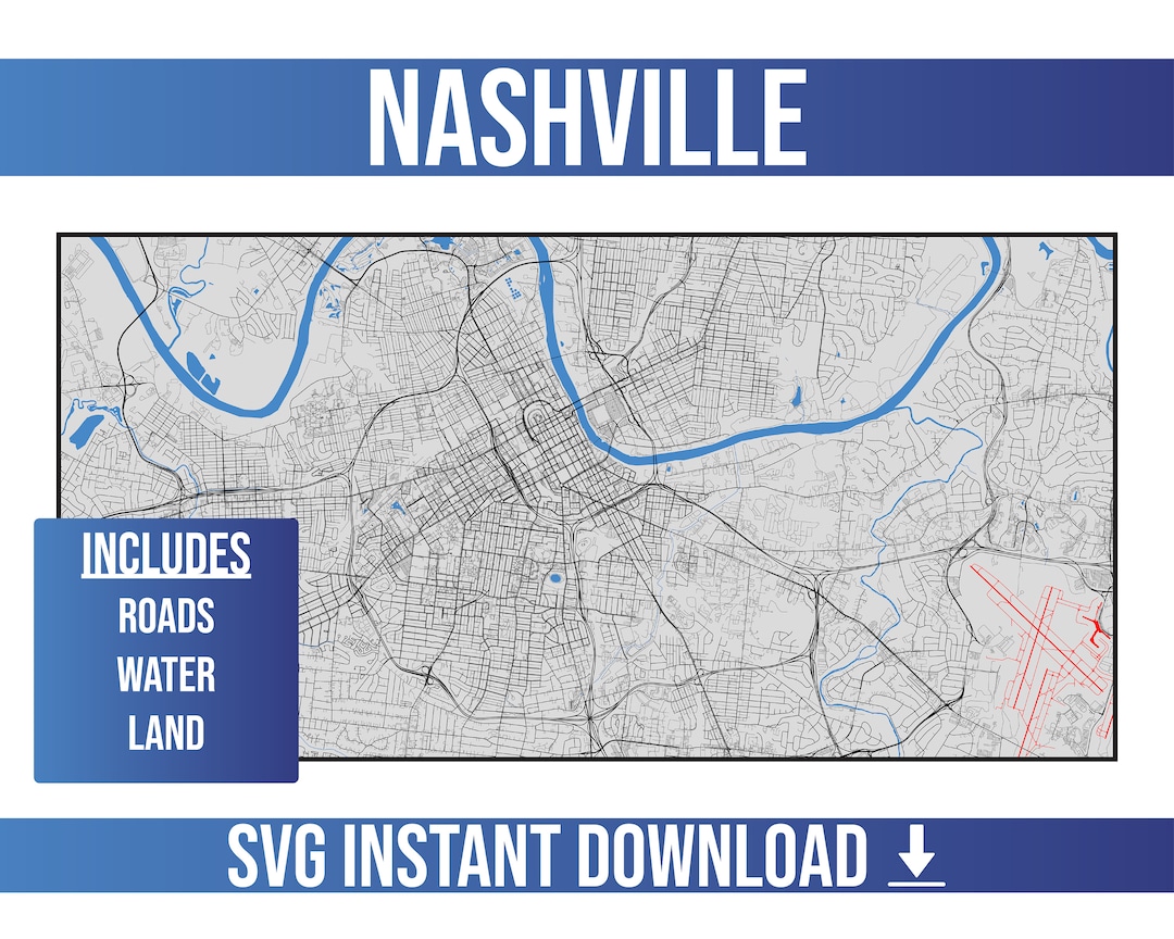 Nashville SVG Vector Street Map | Nashville, Tennessee, United States ...