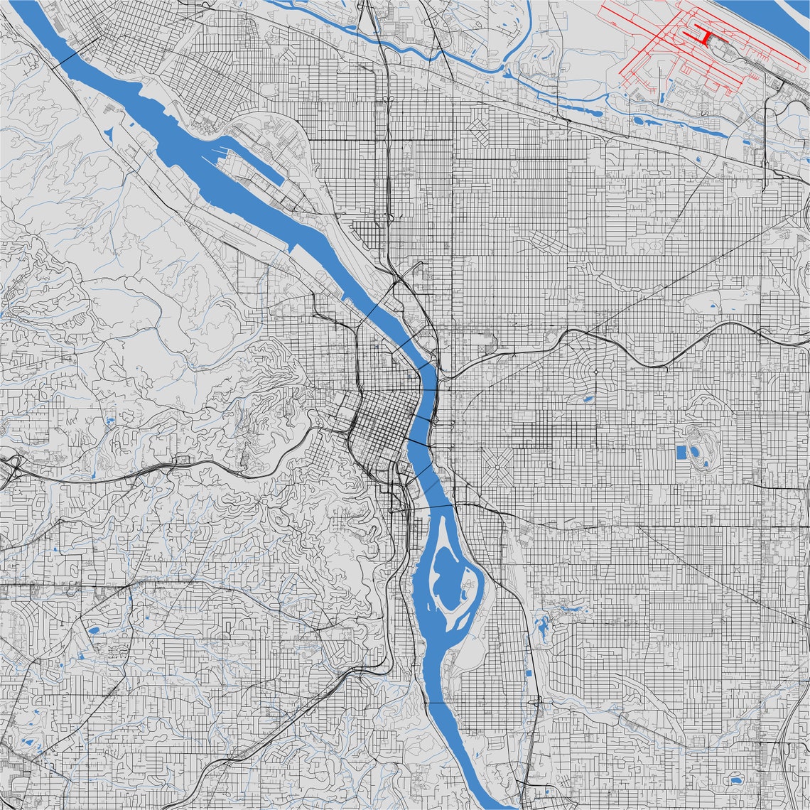 Portland SVG Vector Street Map | Portland, Oregon, United States | Full ...