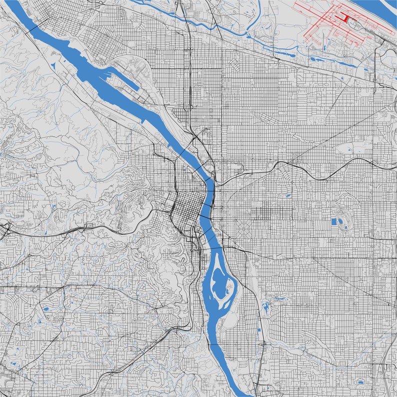 Portland SVG Vector Street Map | Portland, Oregon, United States | Full ...