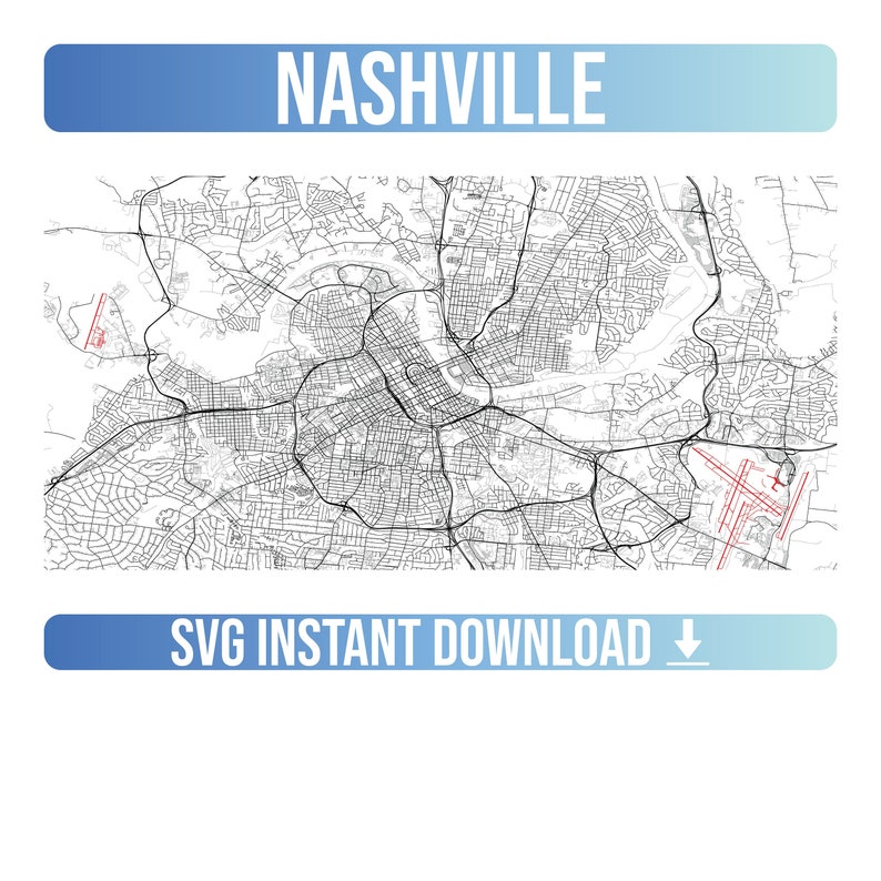 Nashville SVG Vector Street Map Nashville Tennessee United - Etsy