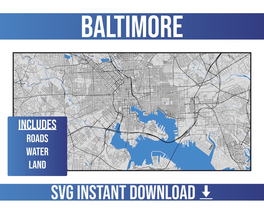 Baltimore SVG Vector Street Map | Baltimore, Maryland, United States ...
