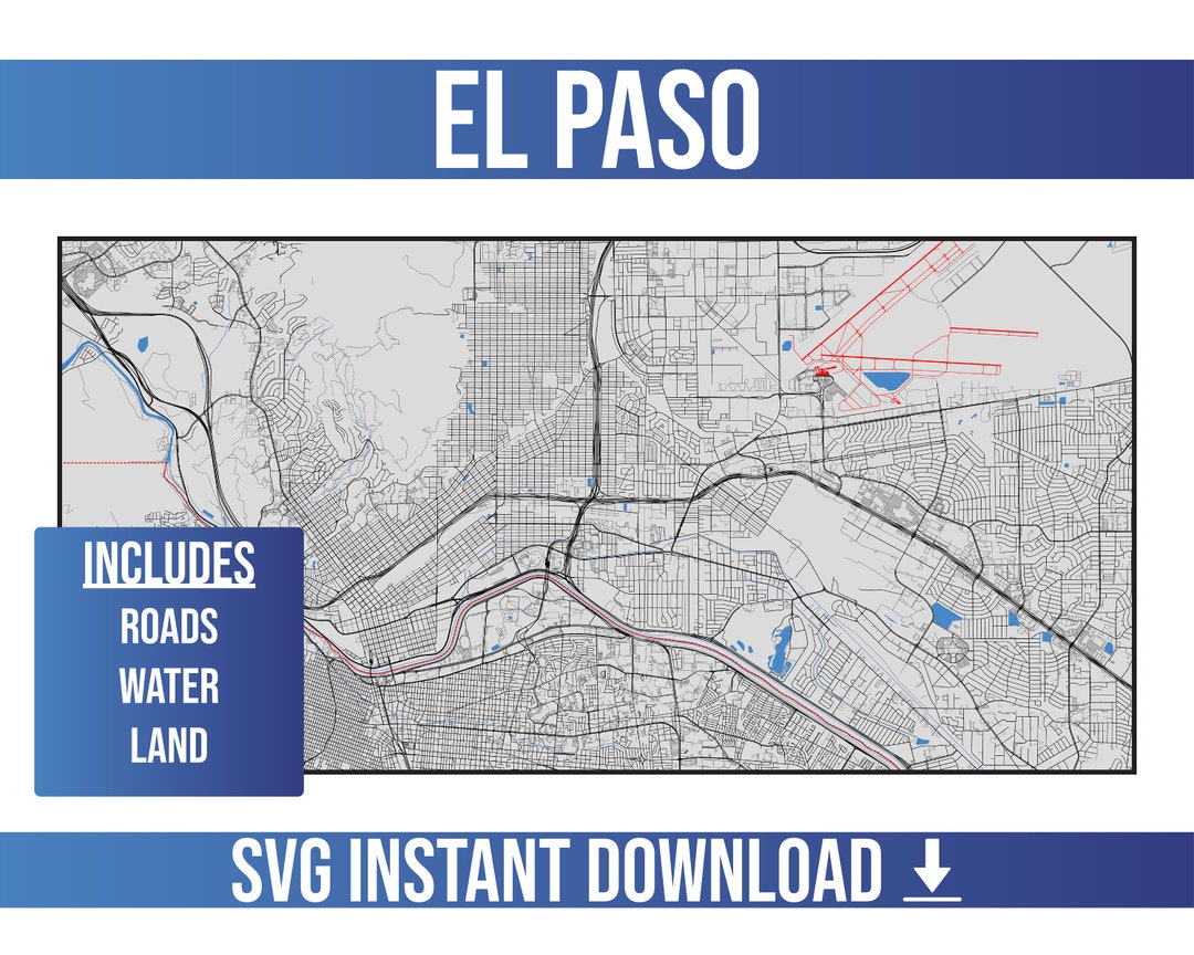 El Paso SVG Vector Street Map | El Paso, Texas, United States | Full ...