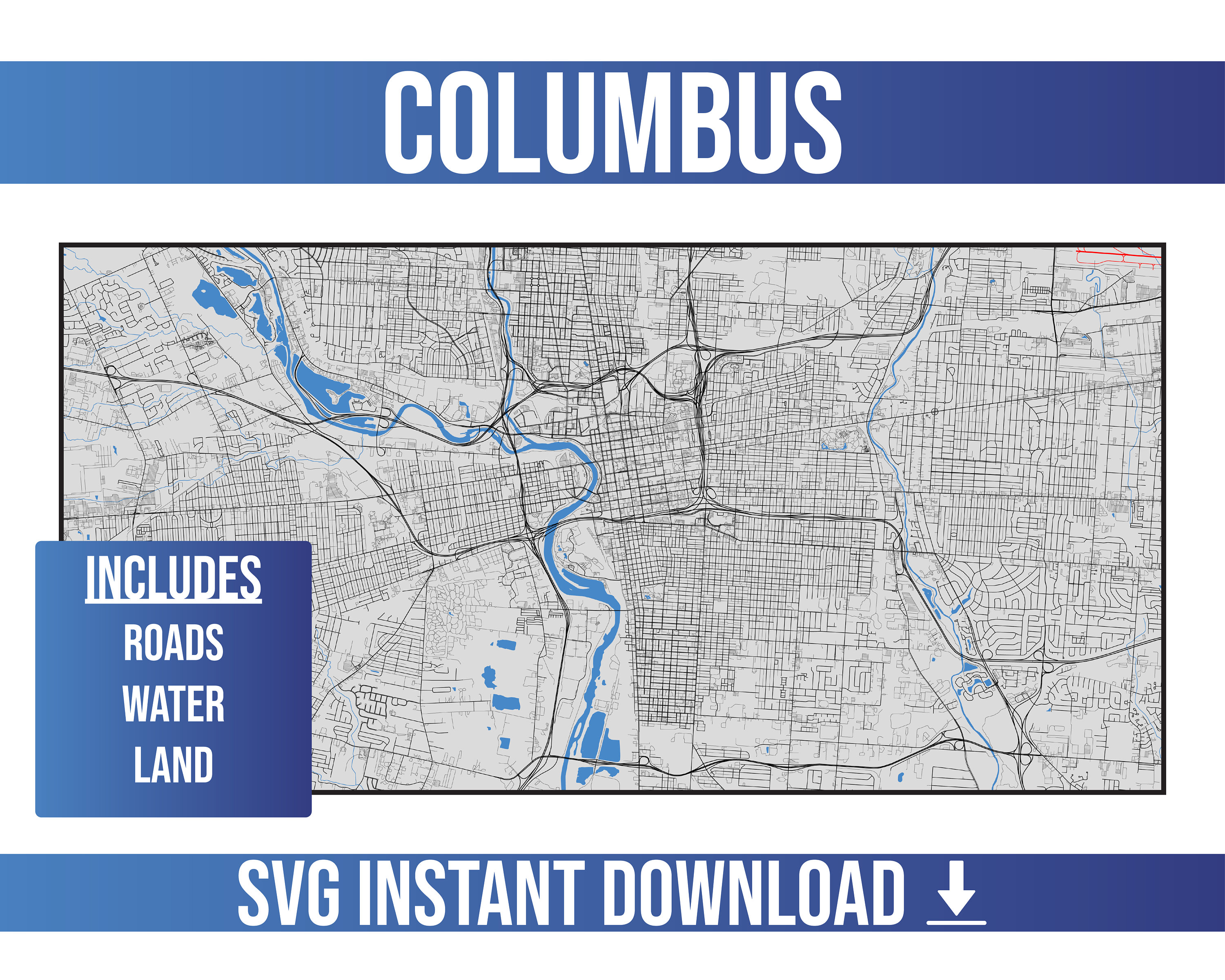Columbus SVG Vector Street Map | Columbus, Ohio, United States | Full ...
