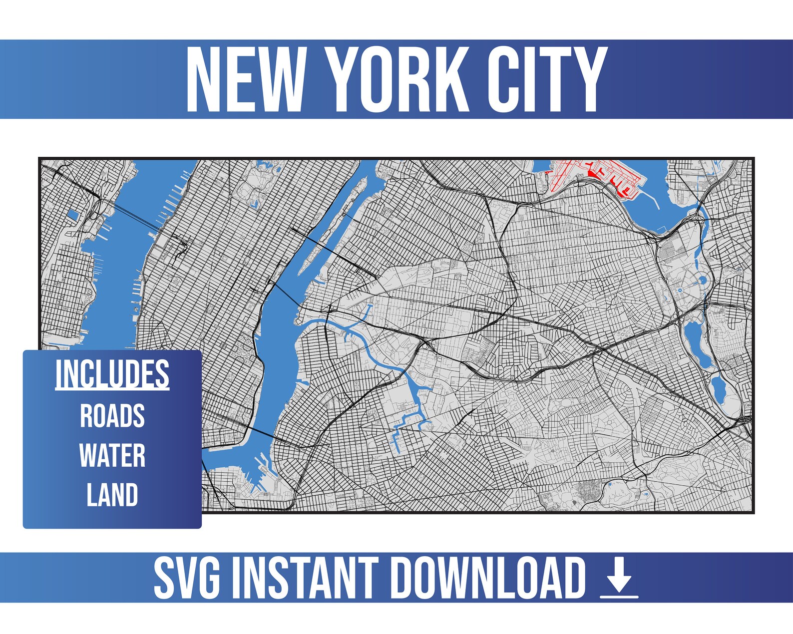 New York City SVG Street Map | New York City, New York, United States ...