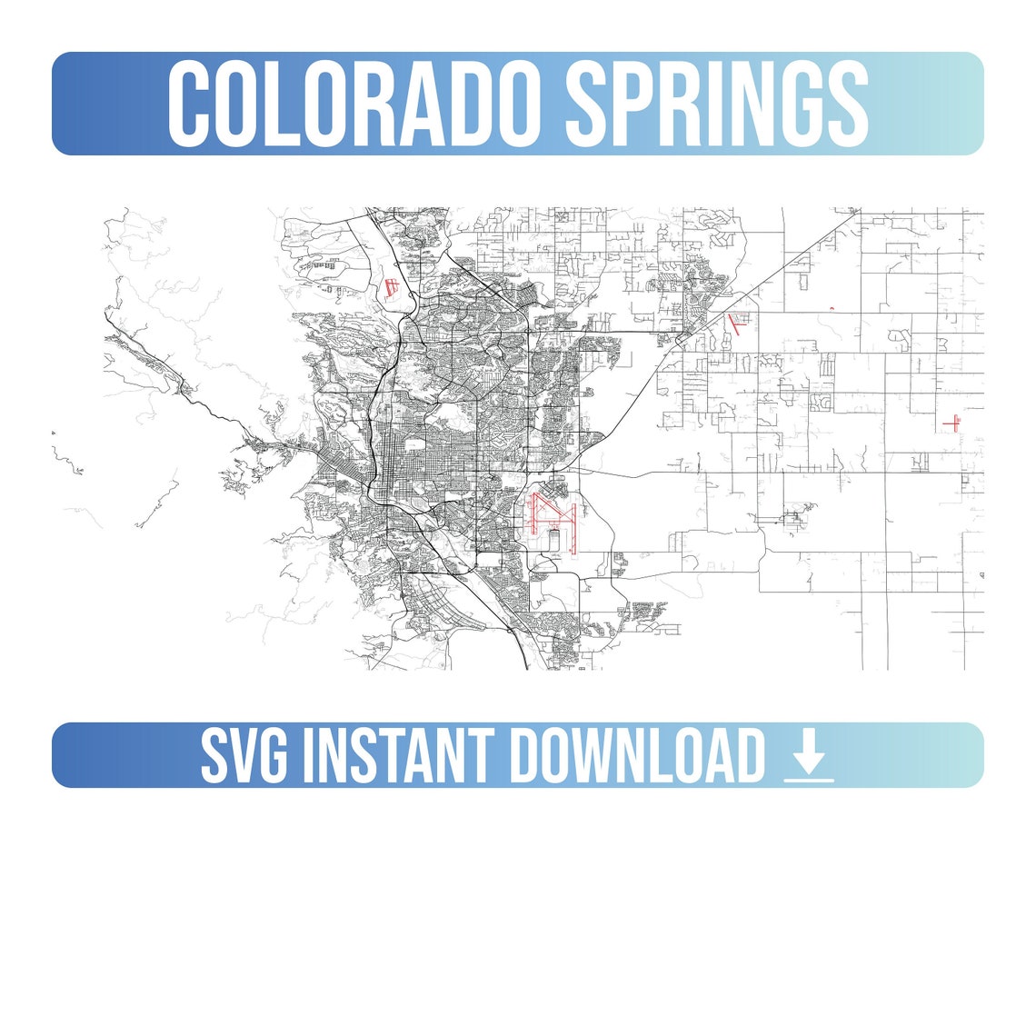 Colorado Springs SVG Vector Street Map Colorado Springs - Etsy