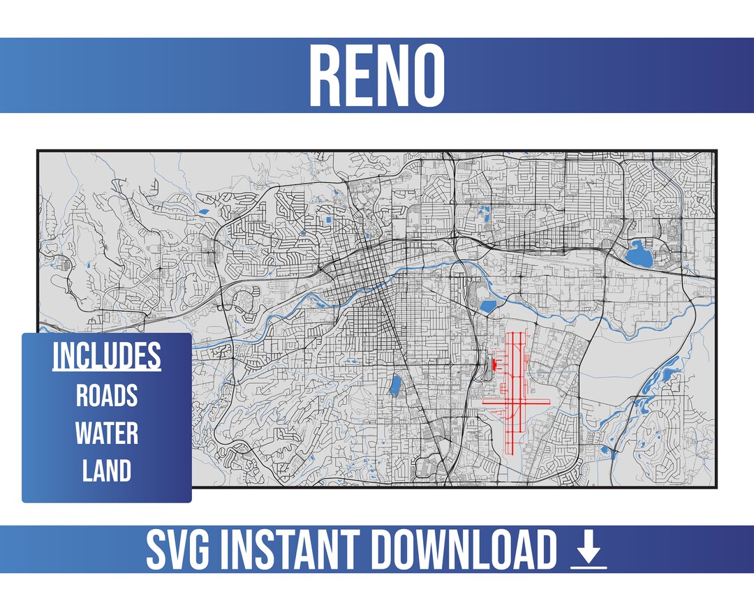 Reno SVG Vector Street Map | Reno, Nevada, United States | Full Vector ...