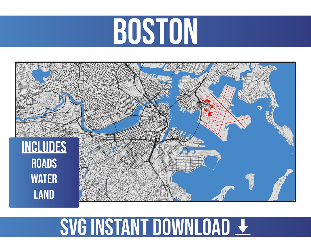 Boston SVG Vector Street Map | Boston, Massachusetts, United States ...