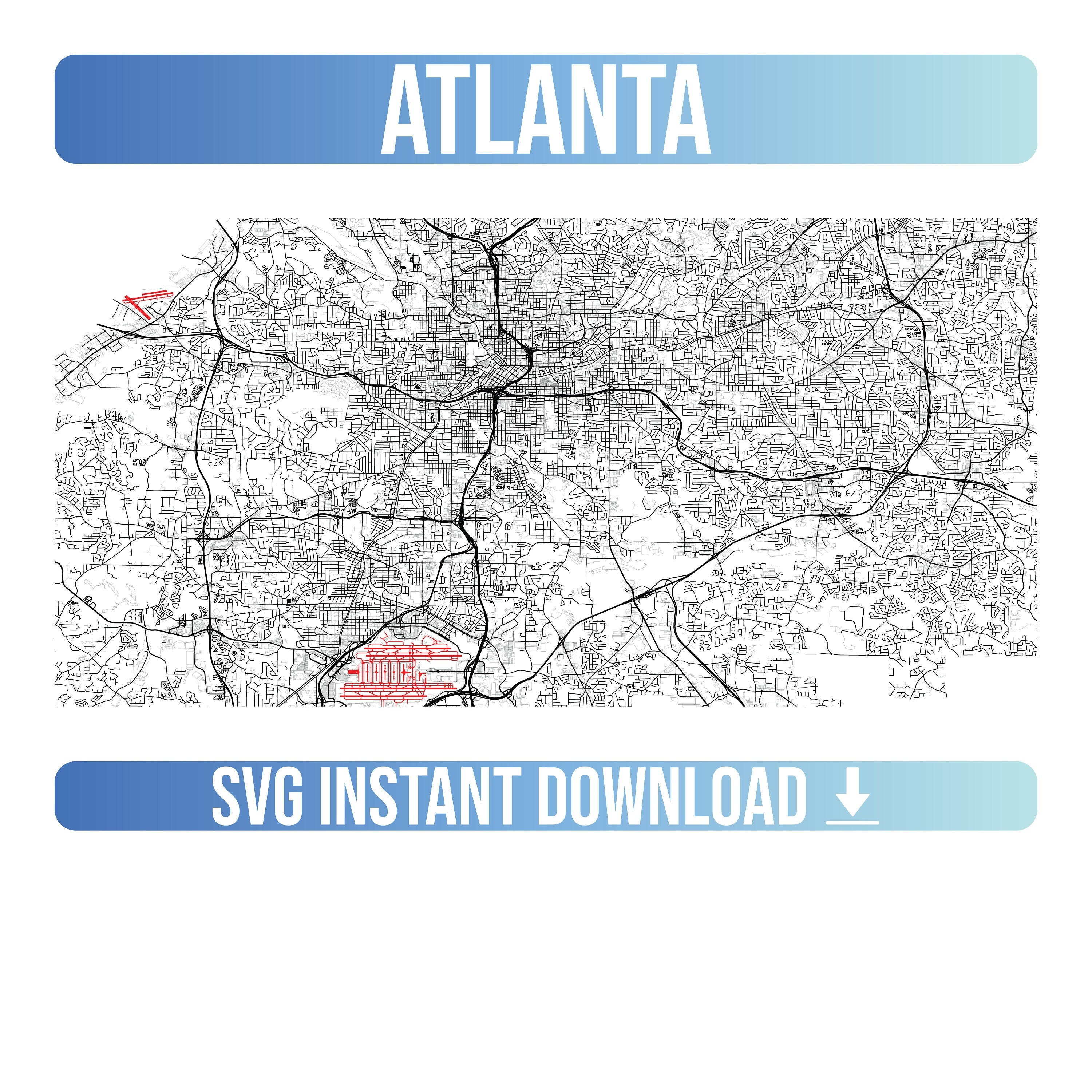 Atlanta SVG Vector Street Map Atlanta Georgia United | Etsy