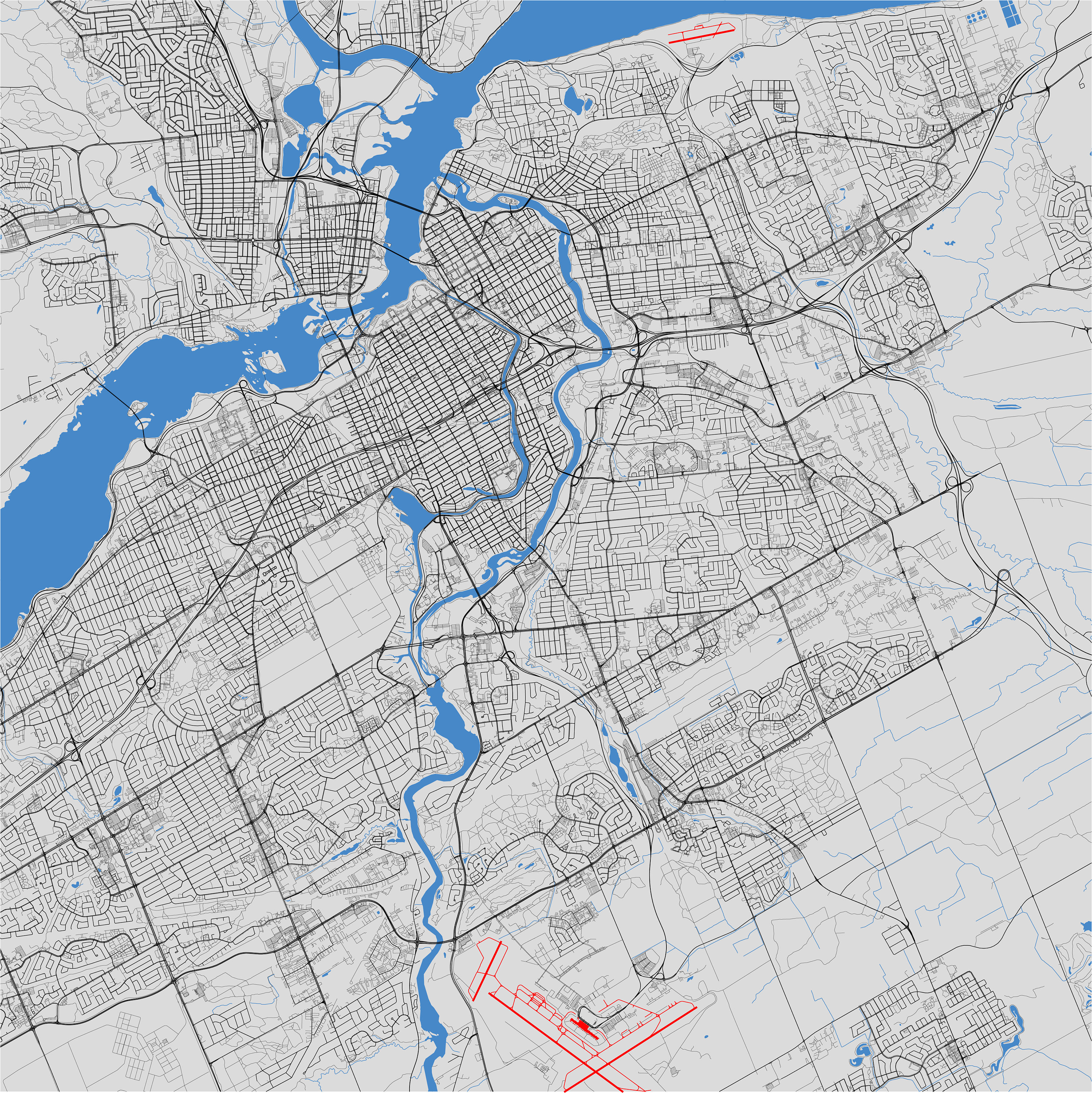 Ottawa SVG Vector Street Map | Ottawa, Ontario, Canada | Full Vector ...