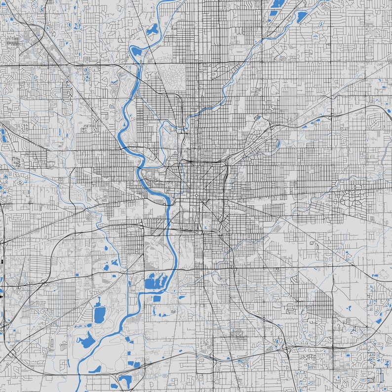 Indianapolis SVG Vector Street Map | Indianapolis, Indiana, United ...