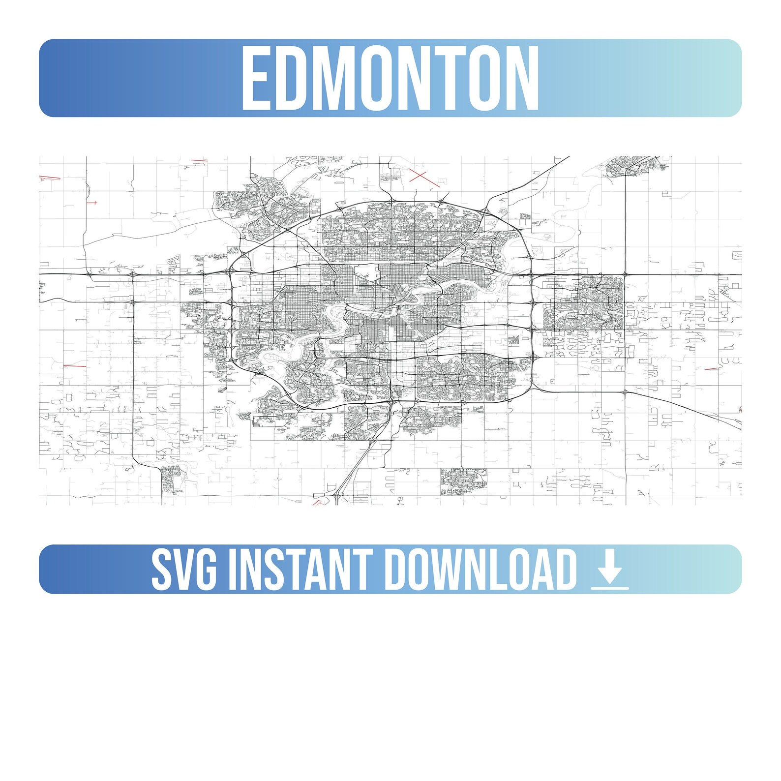 Edmonton SVG Vector Street Map Edmonton Alberta Canada - Etsy