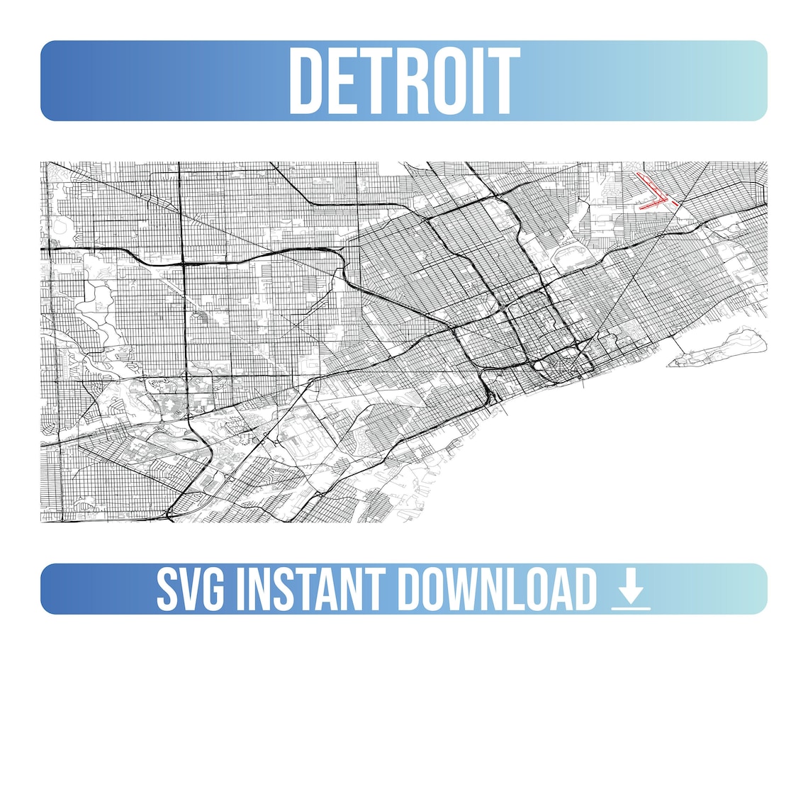 Detroit SVG Vector Street Map Detroit Michigan United - Etsy