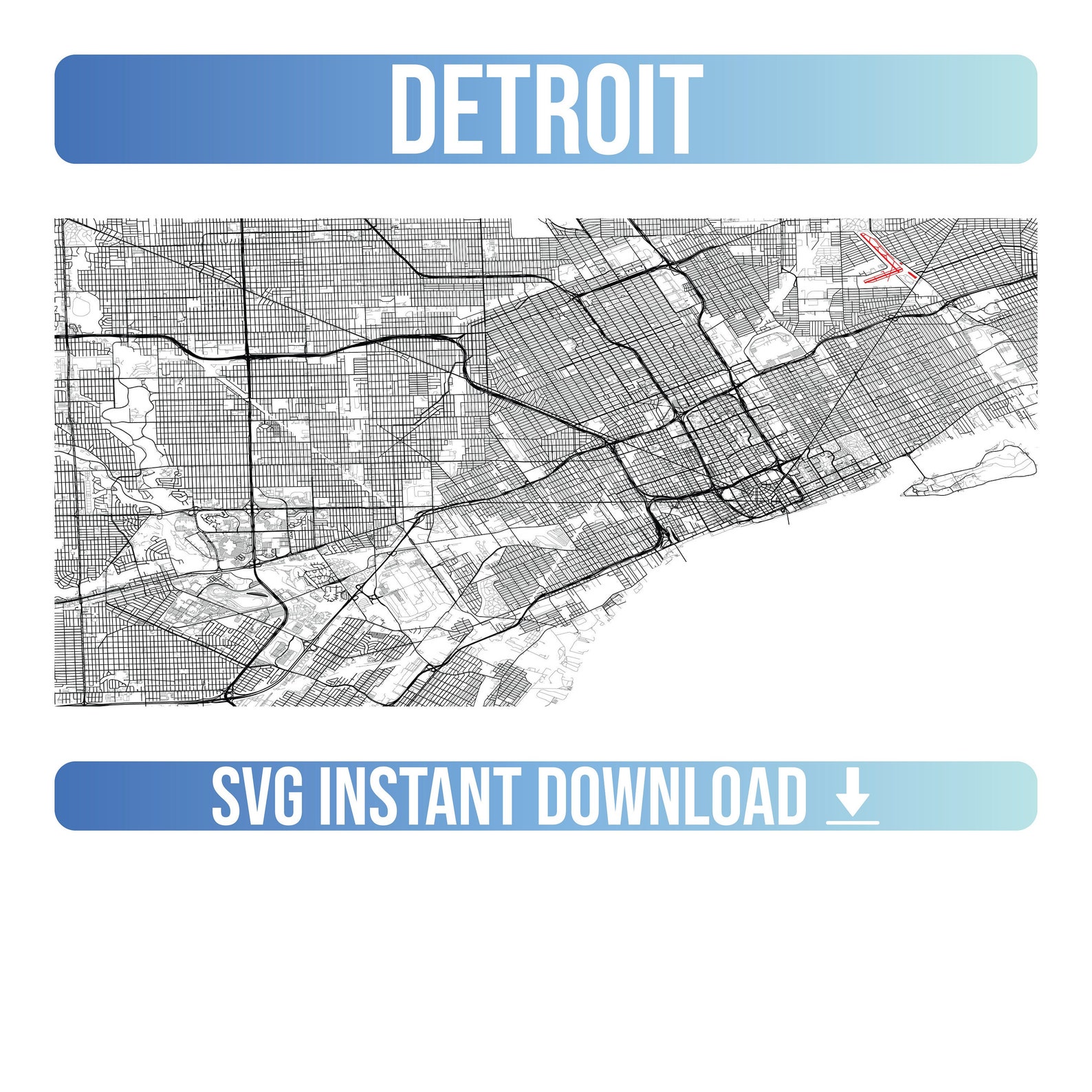Detroit SVG Vector Street Map Detroit Michigan United - Etsy