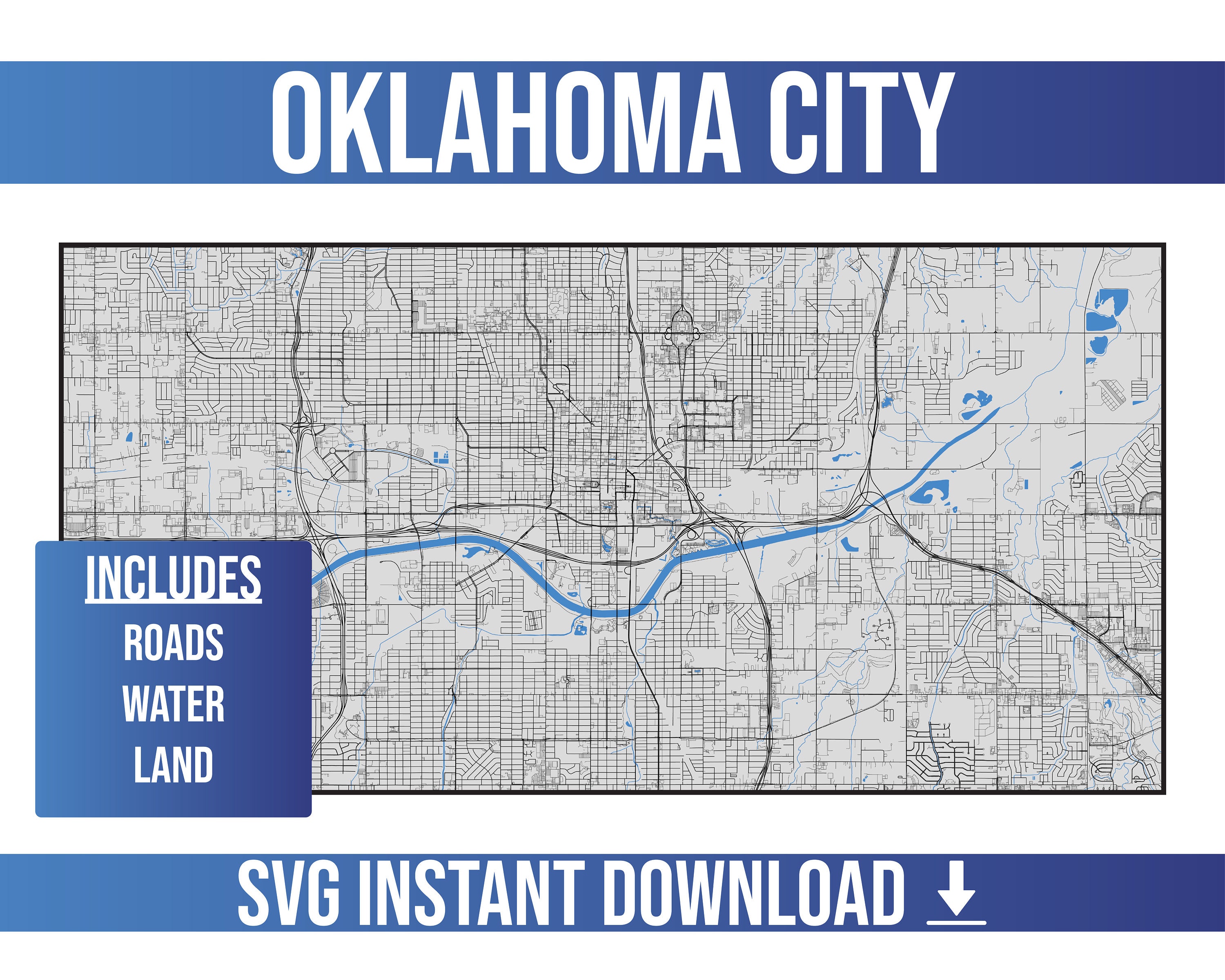 Oklahoma City SVG Vector Street Map | Oklahoma City, Oklahoma, United ...