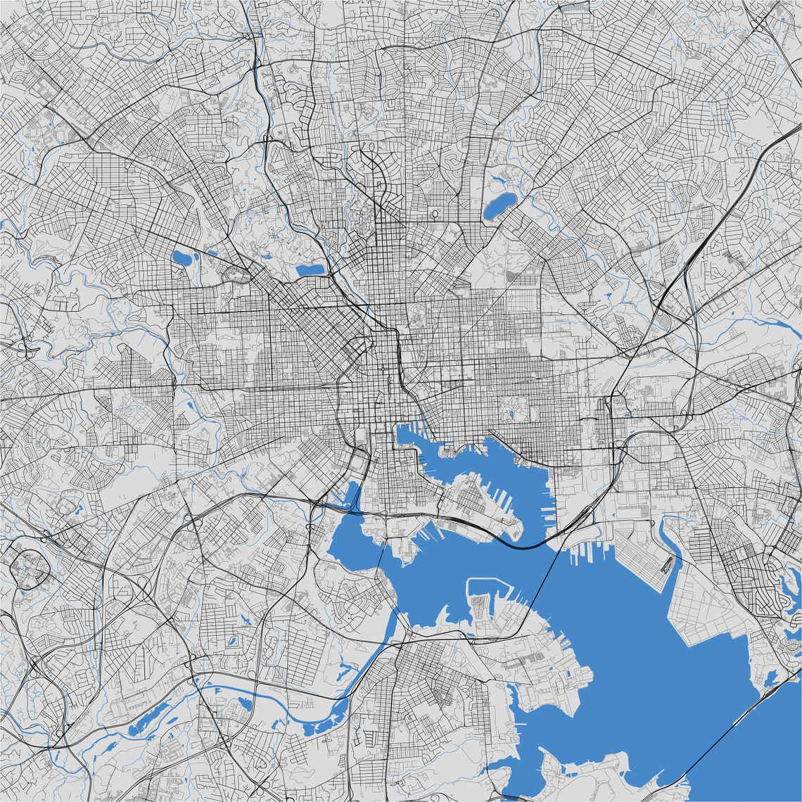 Baltimore SVG Vector Street Map | Baltimore, Maryland, United States ...