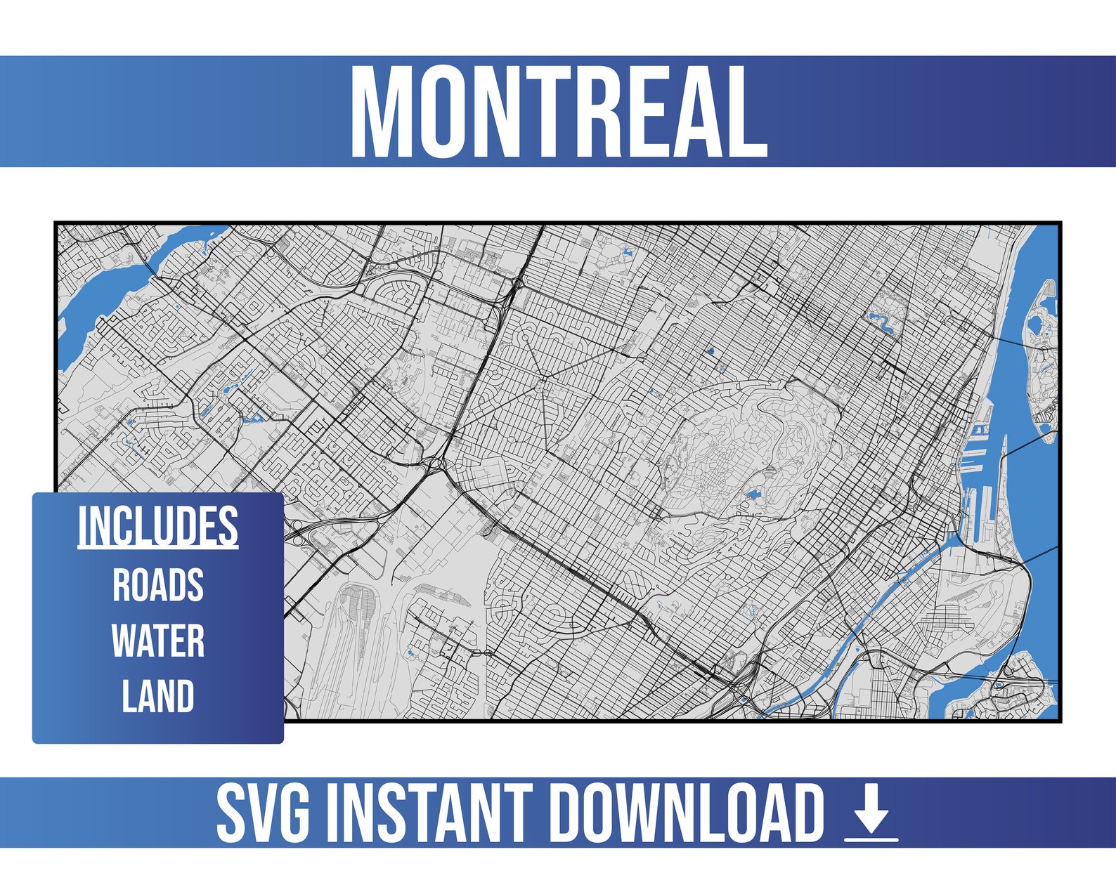 Montreal SVG Vector Street Map | Montreal, Quebec, Canada | Full Vector ...