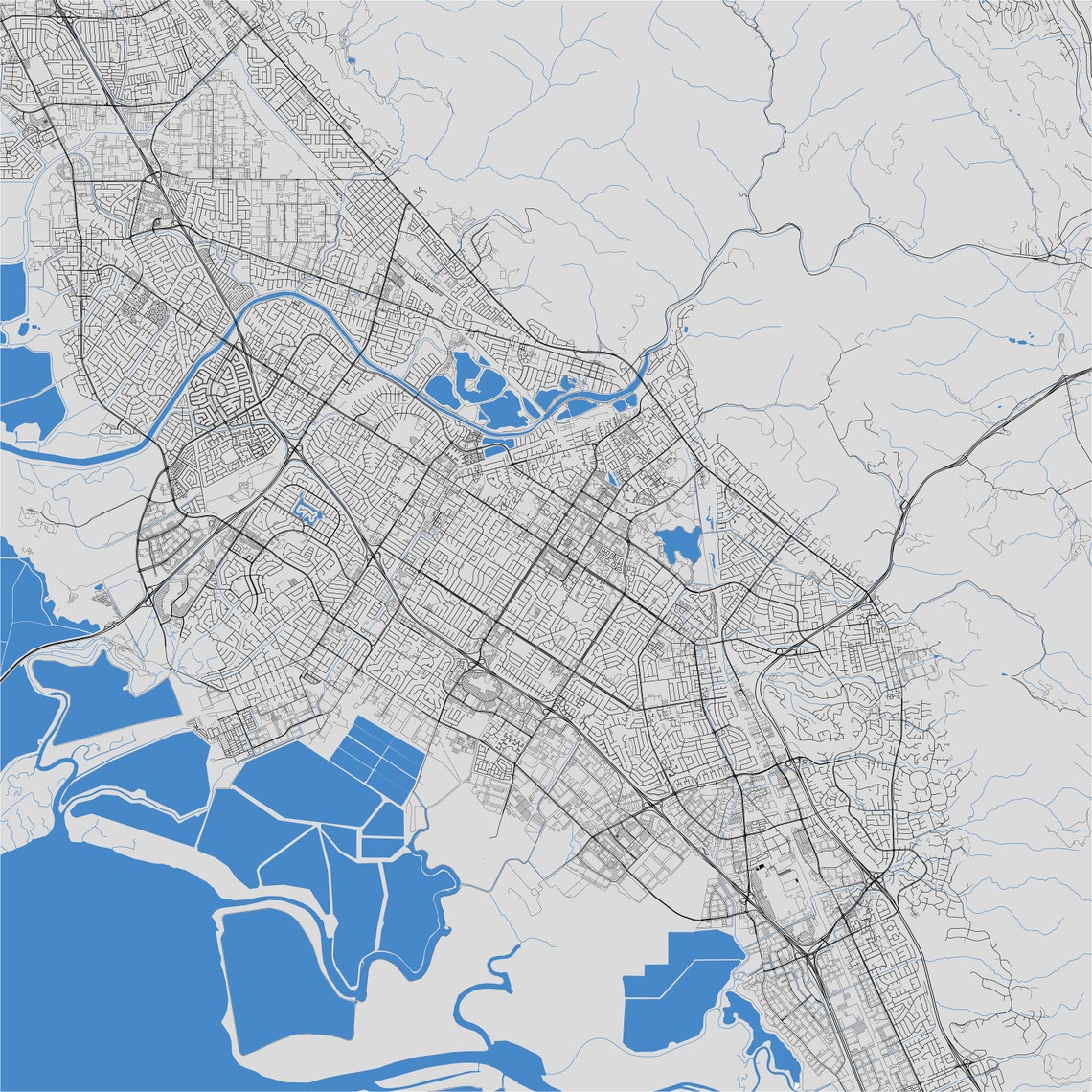Fremont SVG Vector Street Map | Fremont, California, United States ...