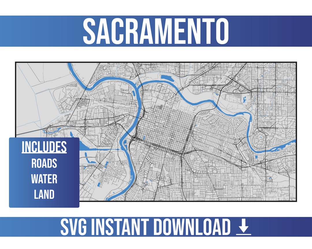 Sacramento SVG Vector Map | Sacramento, California, United States ...