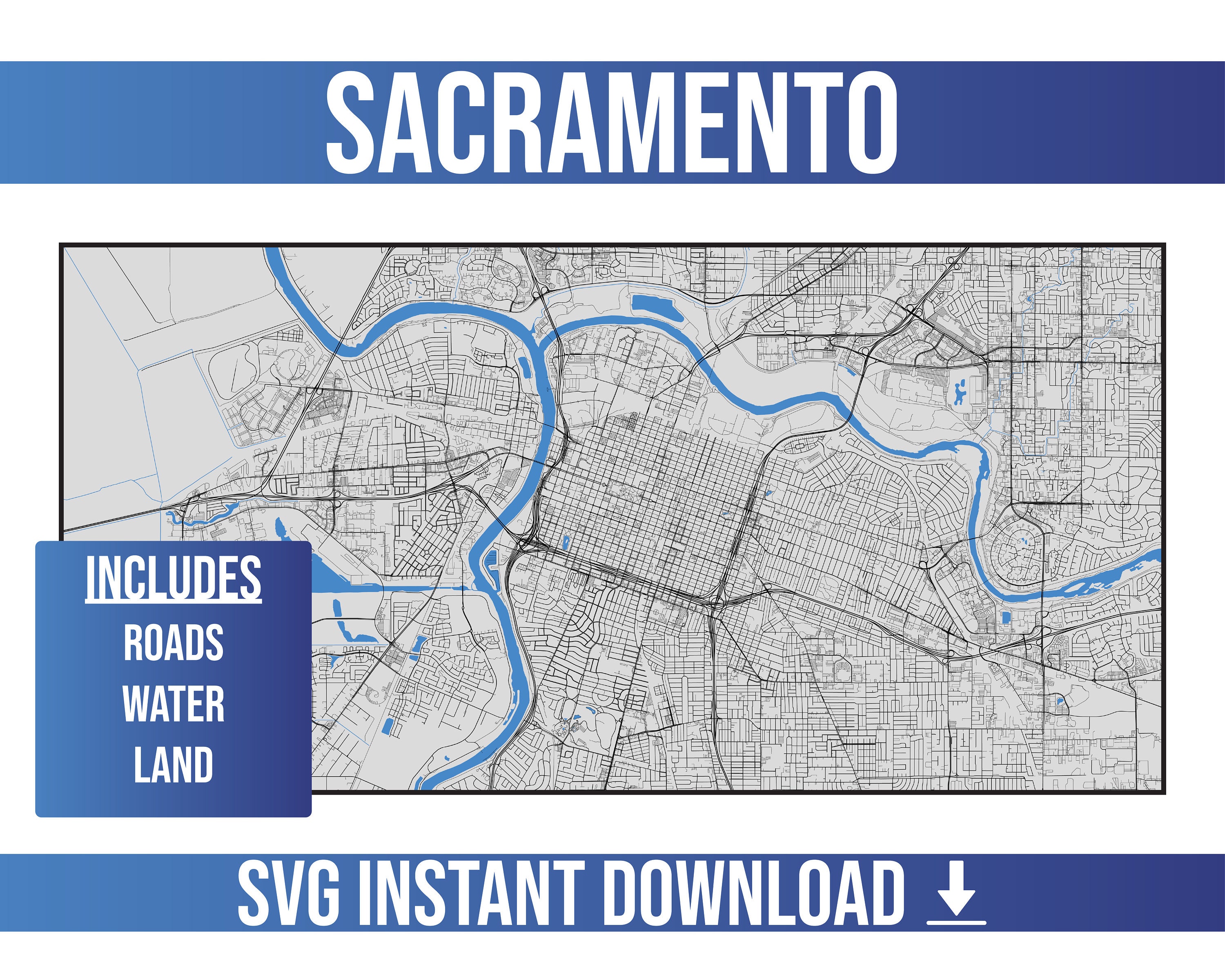 Sacramento SVG Vector Map | Sacramento, California, United States ...