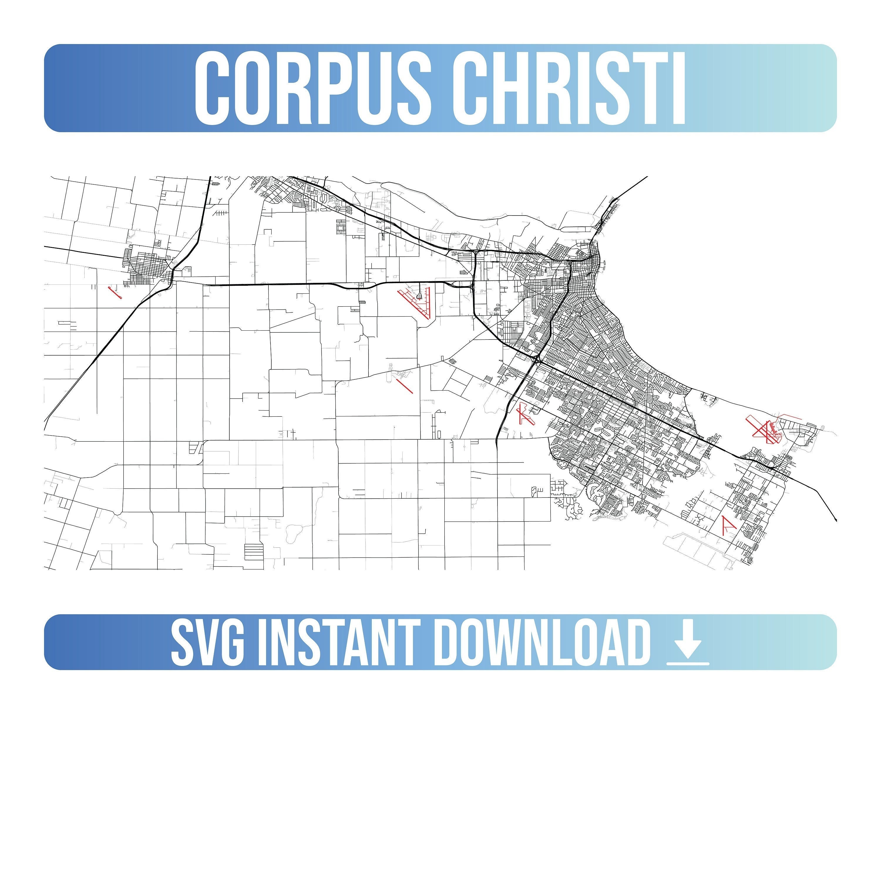 Corpus Christi SVG Vector Street Map Corpus Christi Texas | Etsy