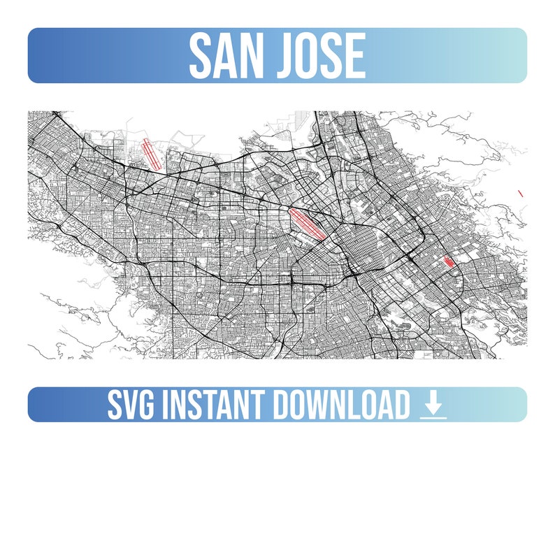 San Jose SVG Vector Street Map San Jose California United - Etsy