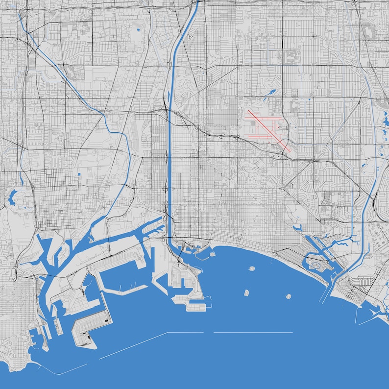 Long Beach SVG Vector Street Map | Long Beach, California, United ...