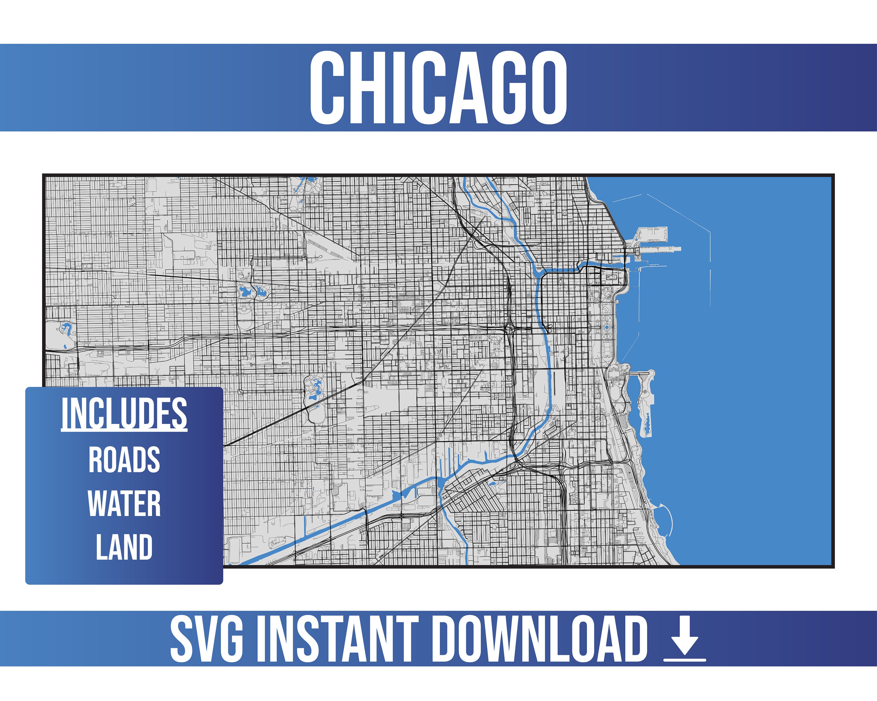 Chicago SVG Street Map | Chicago, Illinois, United States | Full Vector ...