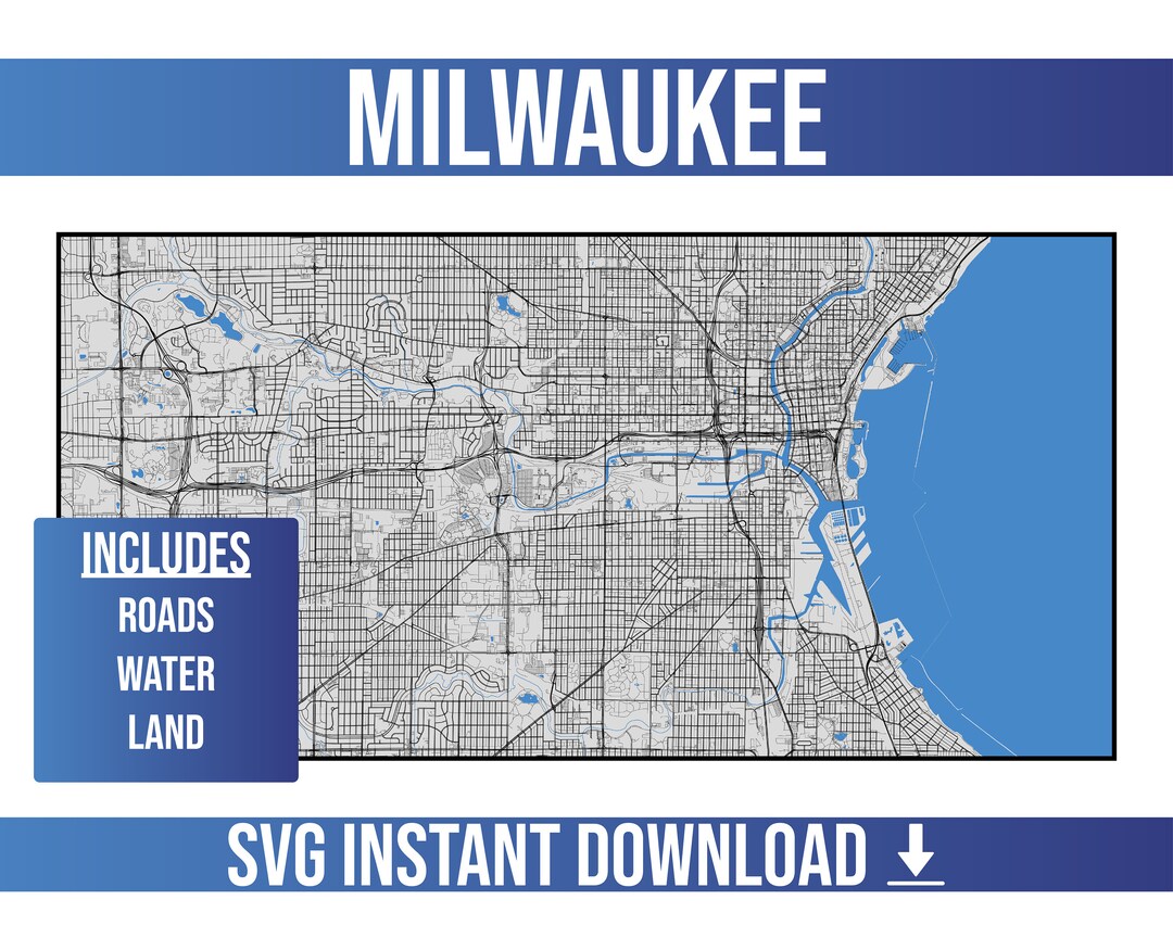 Milwaukee SVG Vector Street Map | Milwaukee, Wisconsin, United States ...