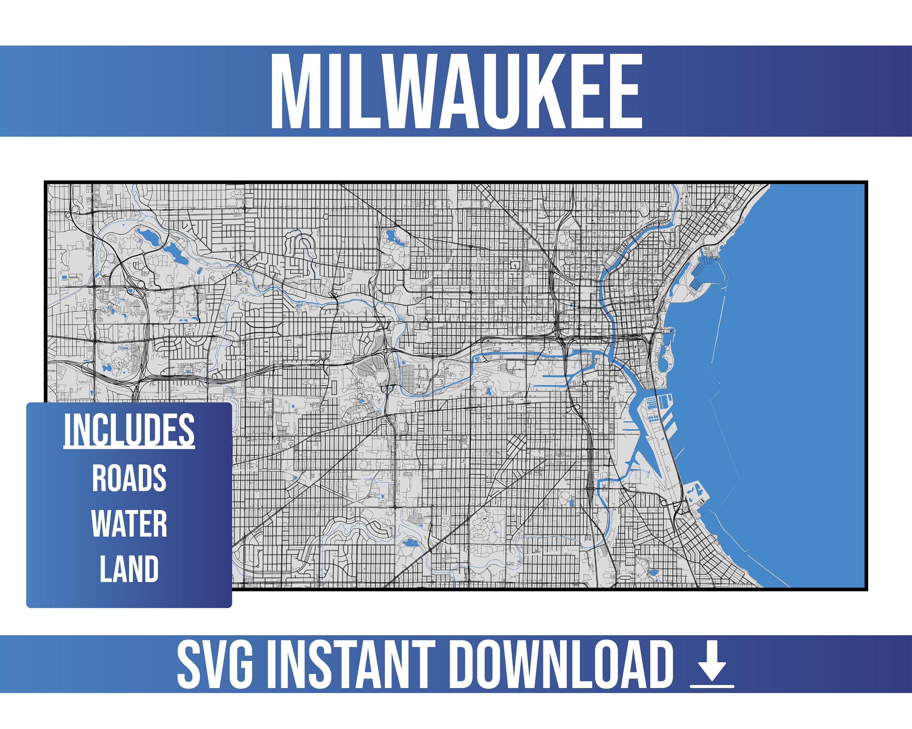 Milwaukee SVG Vector Street Map | Milwaukee, Wisconsin, United States ...