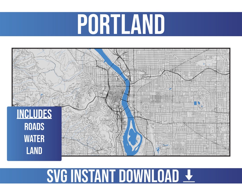 Portland SVG Vector Street Map | Portland, Oregon, United States | Full ...