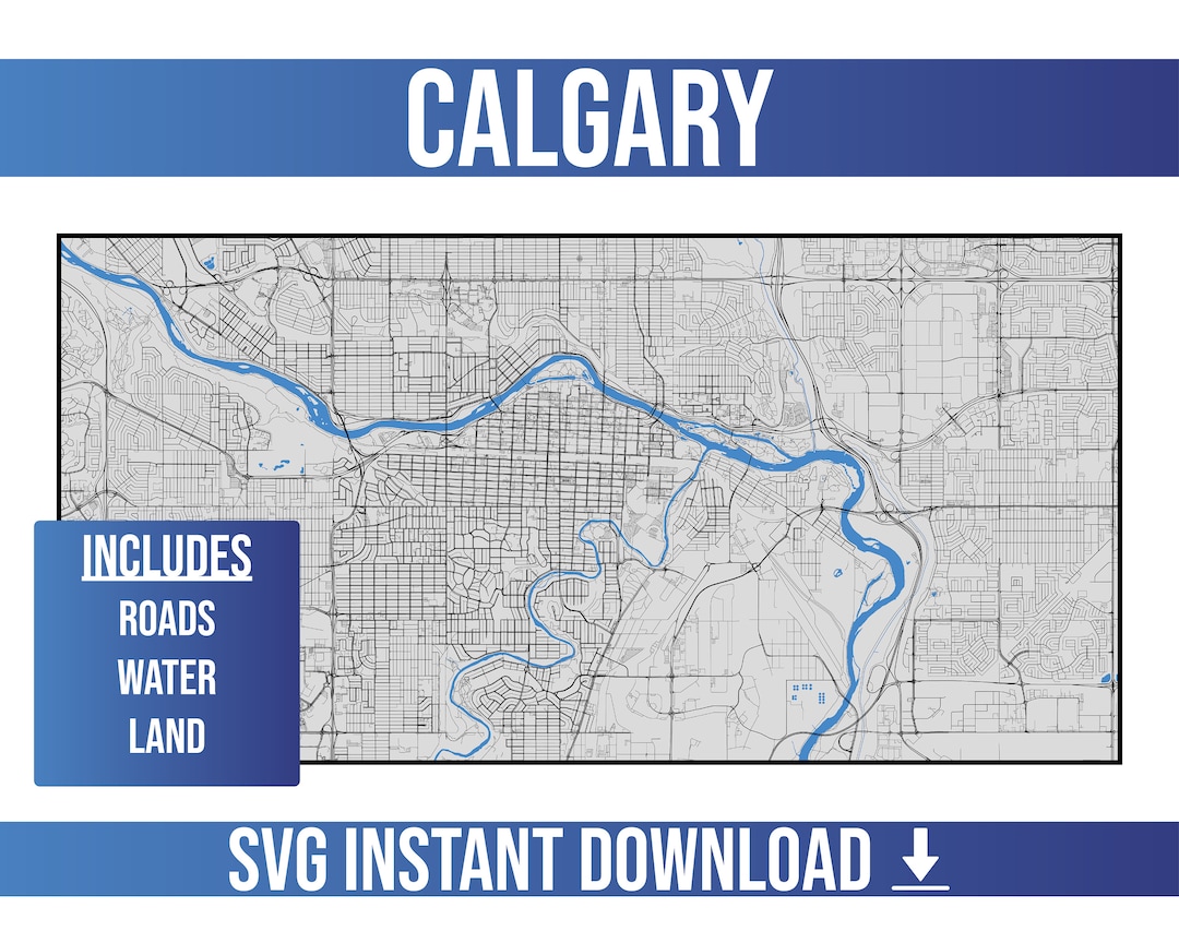 Calgary SVG Vector Street Map | Calgary, Alberta, Canada | Full Vector ...