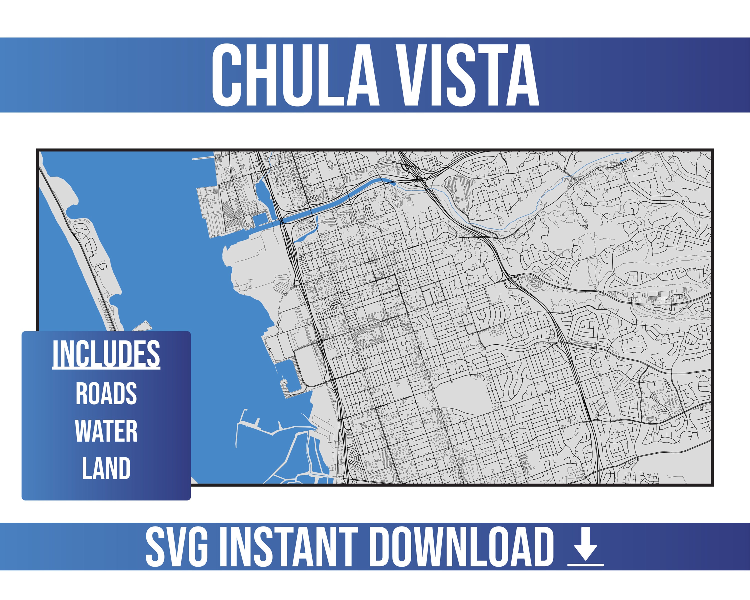 Chula Vista SVG Vector Street Map | Chula Vista, California, United ...