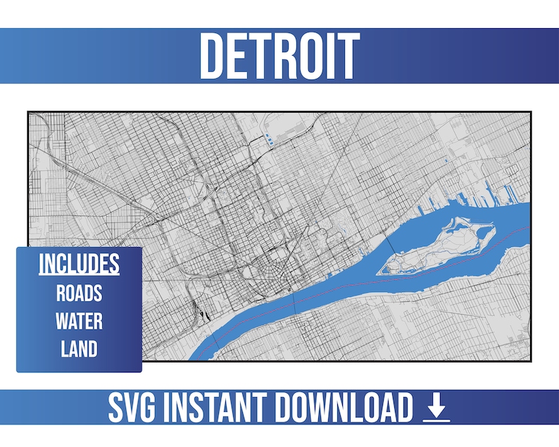 Detroit SVG Vector Street Map | Detroit, Michigan, United States | Full ...