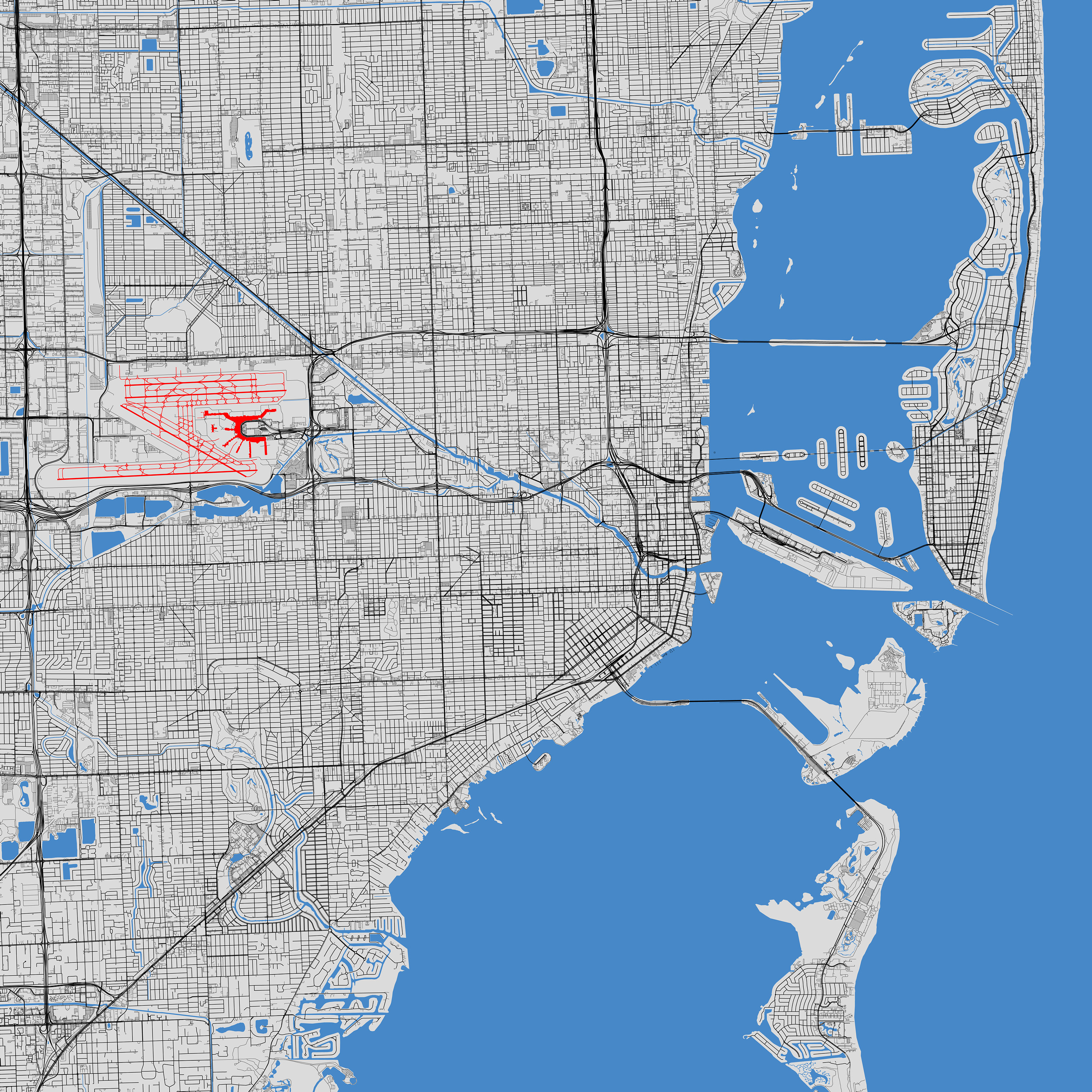 Miami SVG Vector Street Map | Miami, Florida, United States | Full ...